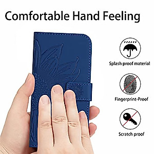 ONV Wallet Case for Oppo Reno 6 Pro 5G - with 1.5M Strap Sunflower Flip Leather Case Embossment Card Slot Shockproof Kickstand Magnetic Cover for Oppo Reno 6 Pro 5G [HT] -Blue-T
