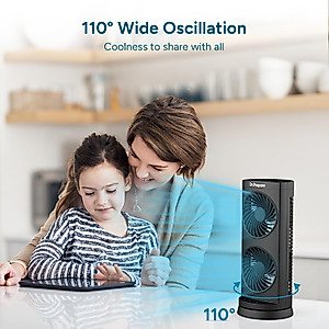 Dr. Prepare Desk Fan Oscillating Fan, Tower Fan with DC Motor for Home Bedroom, 3-Speed Options, Dual Air Circulation, 110° Oscillation, 3 Timers, Personal Quiet Table Fan for Home Office Desktop