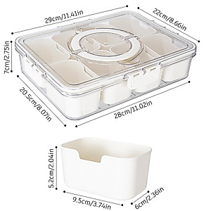 Divided Serving Tray with Lid and Handle - Snackle Box Charcuterie Container for Portable Snack Platters - Clear Organizer for Candy, Fruits, Nuts, Snacks - Perfect for Party, Entertaining