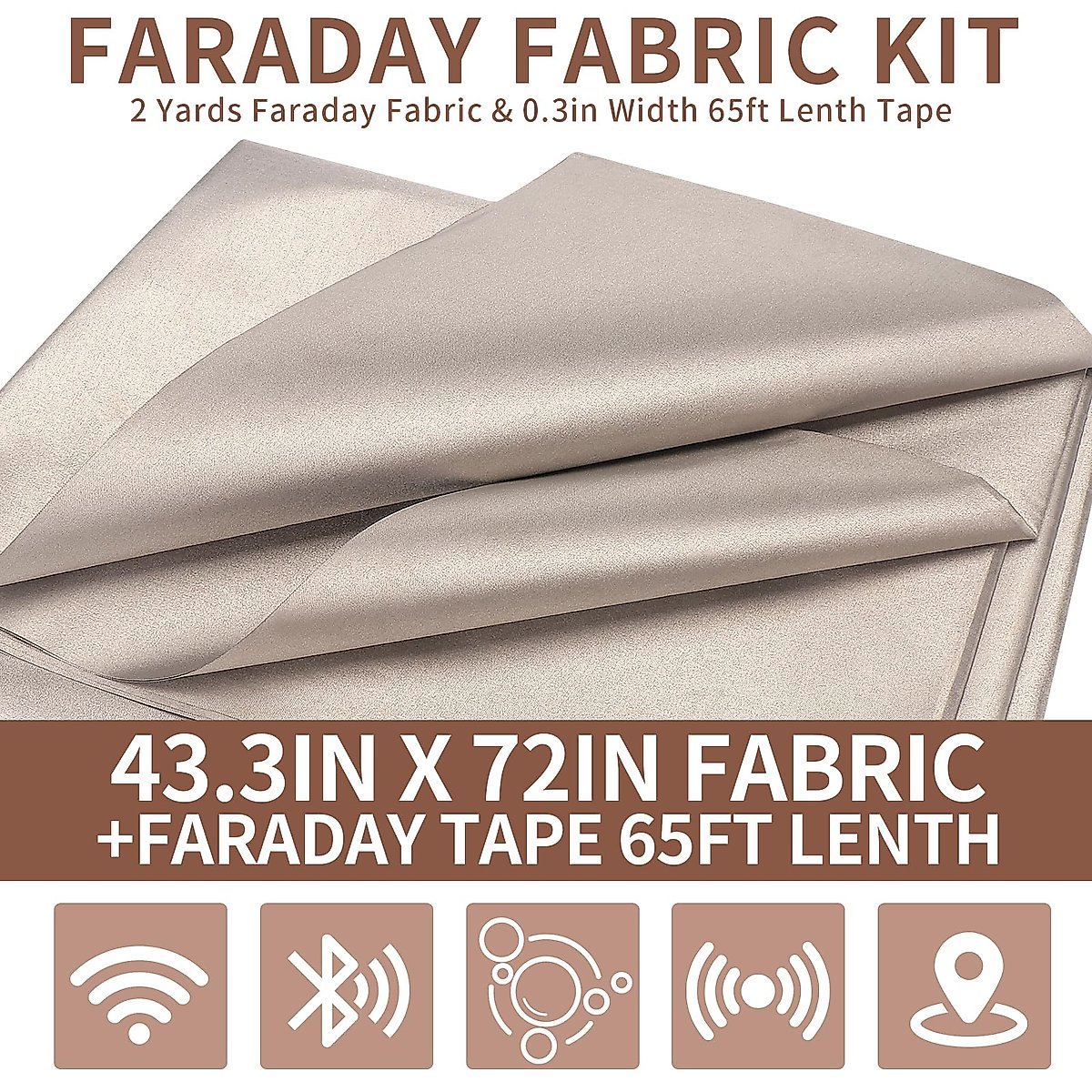 XLKIB Faraday Fabric，(43" W × 108" L Fabric + 300" L Tape)，Faraday Fabric EMP Proof Military Grade，Faraday Cloth can Block Cellular Signals,WiFi, Bluetooth, GPS, and RF Signals