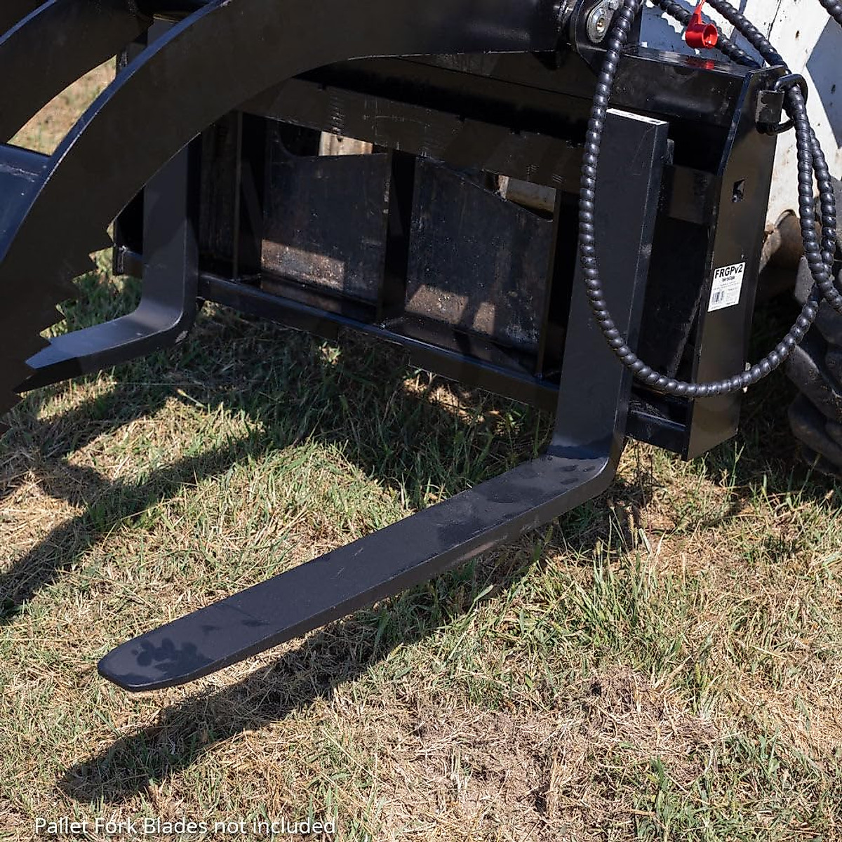 Titan Attachments Hydraulic Skid Steer Pallet Fork Grapple Attachment V2, 1/2in Thick Steel Frame, Quick Tach Mounting System