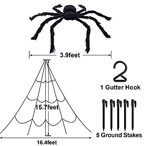 KUCHEY Halloween Decorations Outdoor 200'' Triangular Spider Web+47'' Giant Fake Spiders, Halloween Decor Indoor Clearance for Home Outside Yard Costumes Party Haunted House Garden Lawn