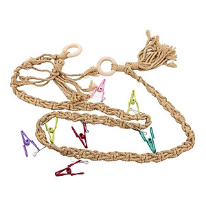 Cotton Boho Macrame Stuffed Animal Hanging Chain- Strong Toy Organizer Storage Chain 59" Handmade Plush Toys Hanging Chain with 15 Metal Clips & 2 Hook Wall Toy Storage Chain Decor for Toys Hats