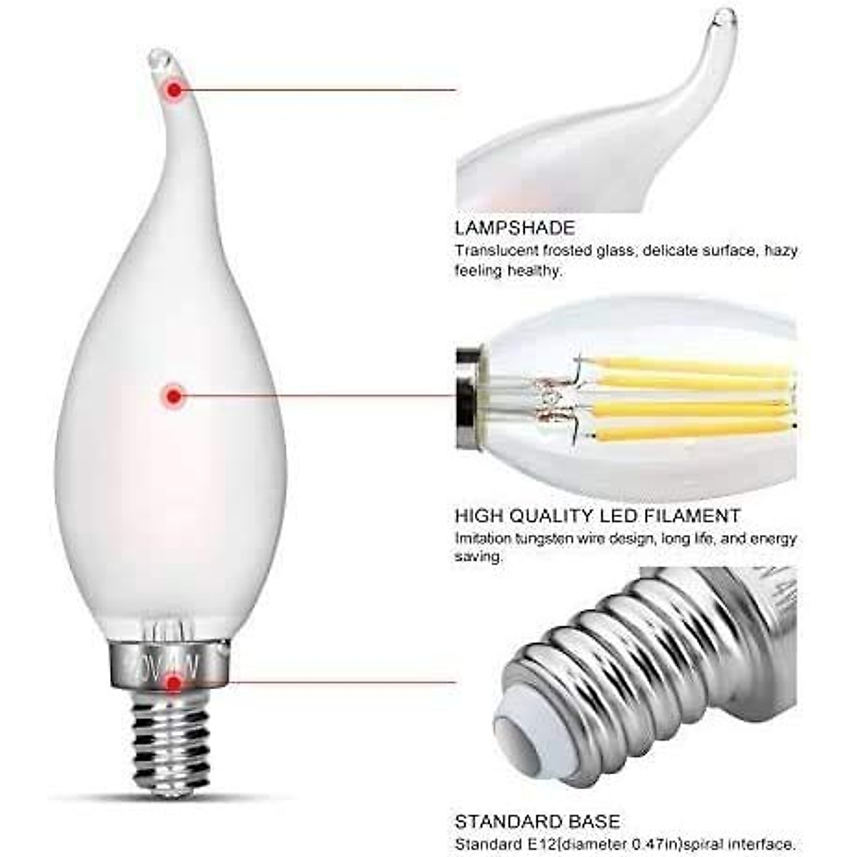carryBC Candelabra LED Bulbs 2700K 40w Equivalent Improve Flame tip Frosted Glass E12 Base Warm White Decoration E12 LED Bulb Dimmable 12 Pack