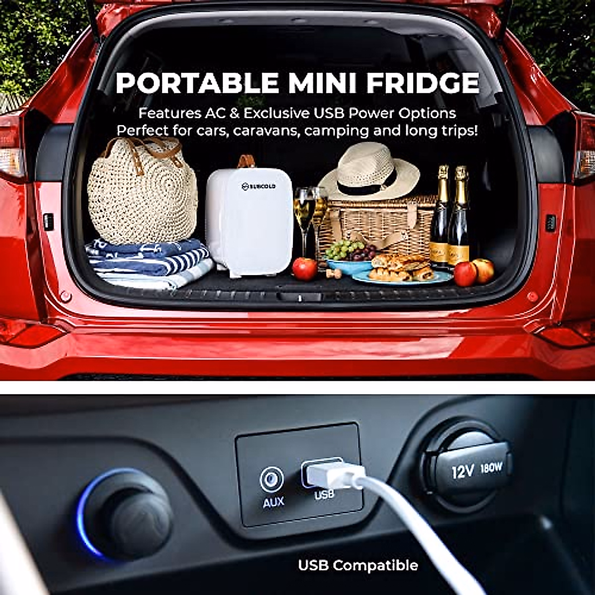 Subcold Pro6 Luxury Mini Fridge Cooler 6 Litre / 8 Cans AC & Exclusive USB Power Option Small Portable Fridge For The Office, Bedroom, Car, Skincare & Cosmetics White