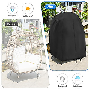 Iptienda Patio Egg Chair Cover, Waterproof Egg Chair Cover with Zipper for Outdoor Hanging Egg Swing Chair and Lawn Chair, Black-40x40x56inch