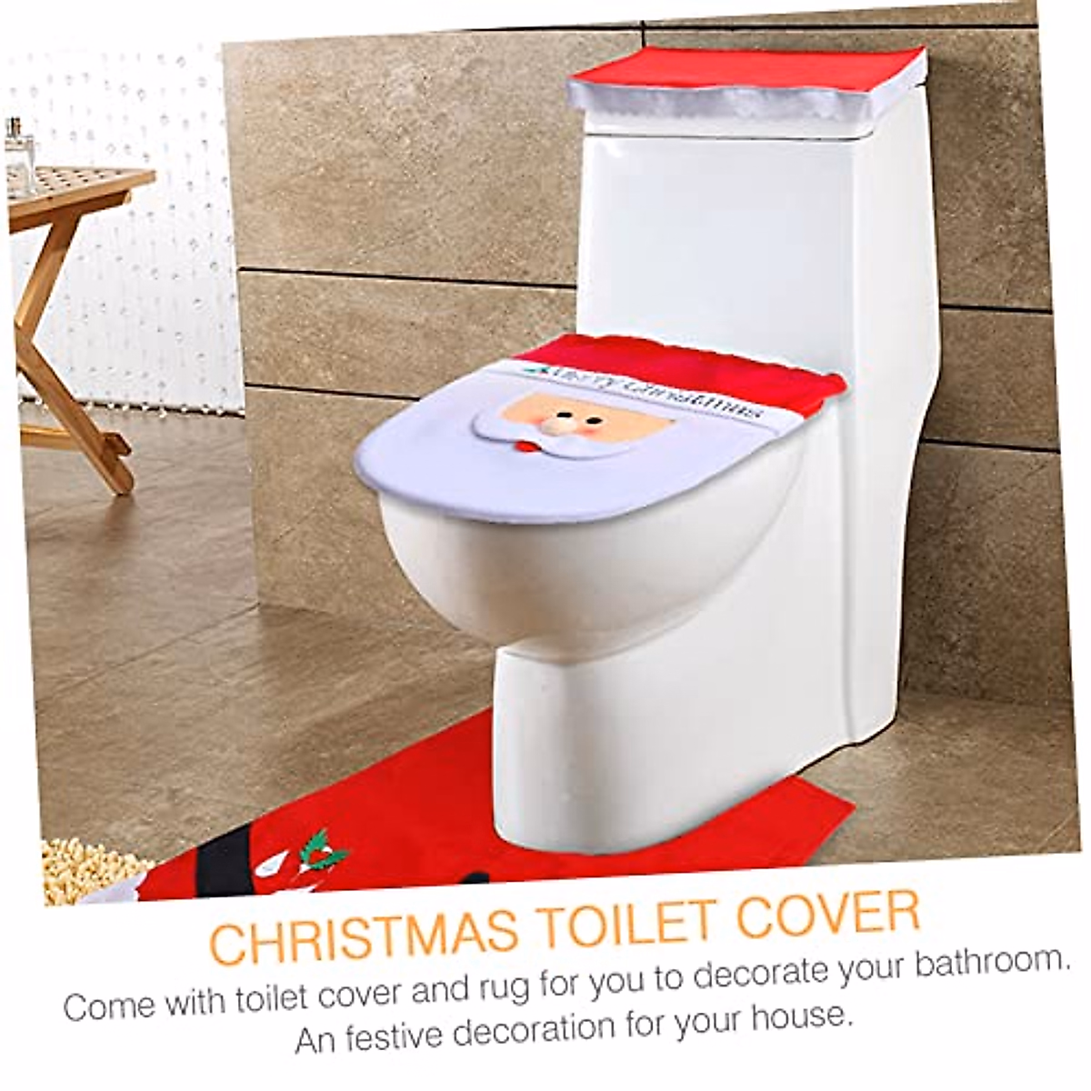 Uonlytech 1 Set Christmas Toilet Cover Wc Cover Christmas Floor Mat Kit Xmas Toilet Mat Toilet Warmer Cover Christmas Toilet Rug Water Tank Cover Gnome Toilet Cover Elder Cloth Radiator Cap