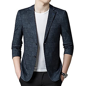 Men's Casual Plaids Printed Suit Jacket Lightweight 2 Button Slim Fit Sport Coat Stylish Basic Business Blazer (Blue,Large)