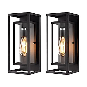 mirrea Classic Outdoor Wall Sconce 1 Light in Matte Black Rectangular Metal Frame and Clear Glass Shade Waterproof Porch Light Patio Light Pack of 2