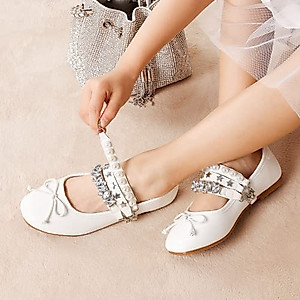 DREAM PAIRS Girls Dress Shoes Fashion Bow Ballerina Flower Girl Ballet Flats SDFL2306K White 2 Little Kid