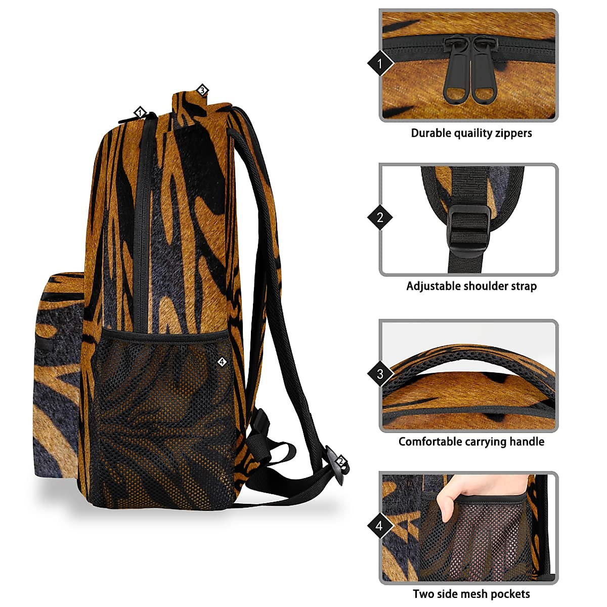 Travel Laptop Backpacks Tiger Stripe Water Resistant Lightweight School Backpacks Casual Daypack for Women Men Teen Girls Boys