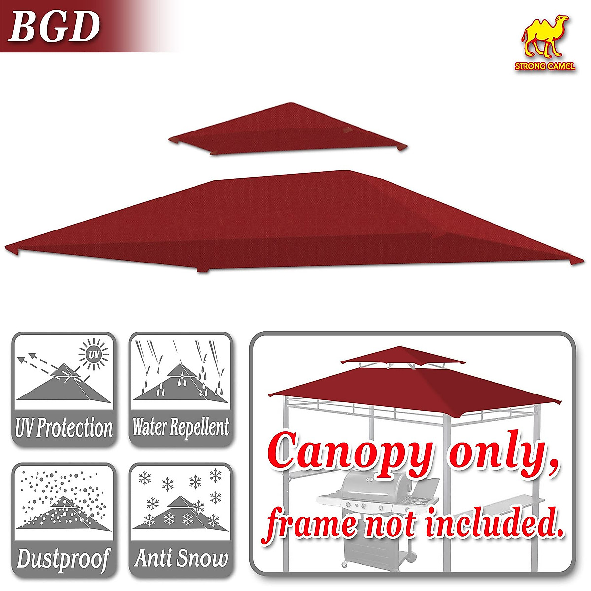 Strong Camel 5FT x 8FT Double Tiered Replacement Canopy Outdoor Grill BBQ Grill Gazebo Replacement Canopy Roof (Burgundy)