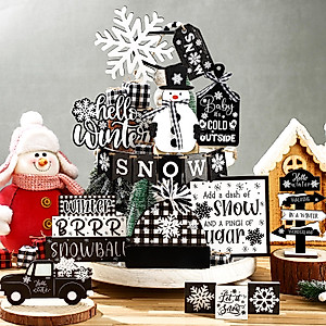 Black and White Plaid Christmas Tiered Tray Decor - Snowman, Snowflake, Gnome, Truck, Xmas Tree Wooden Signs for Table Shelf