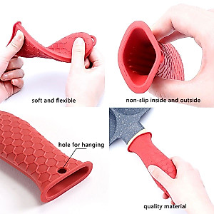 6 Pieces Silicone Heat Resistant Handle Covers Hot Pot Pan Grip Sleeves Non-Slip Pot Skillet Holder Washable Silicone Cover for Home Kitchen Cooking Accessories