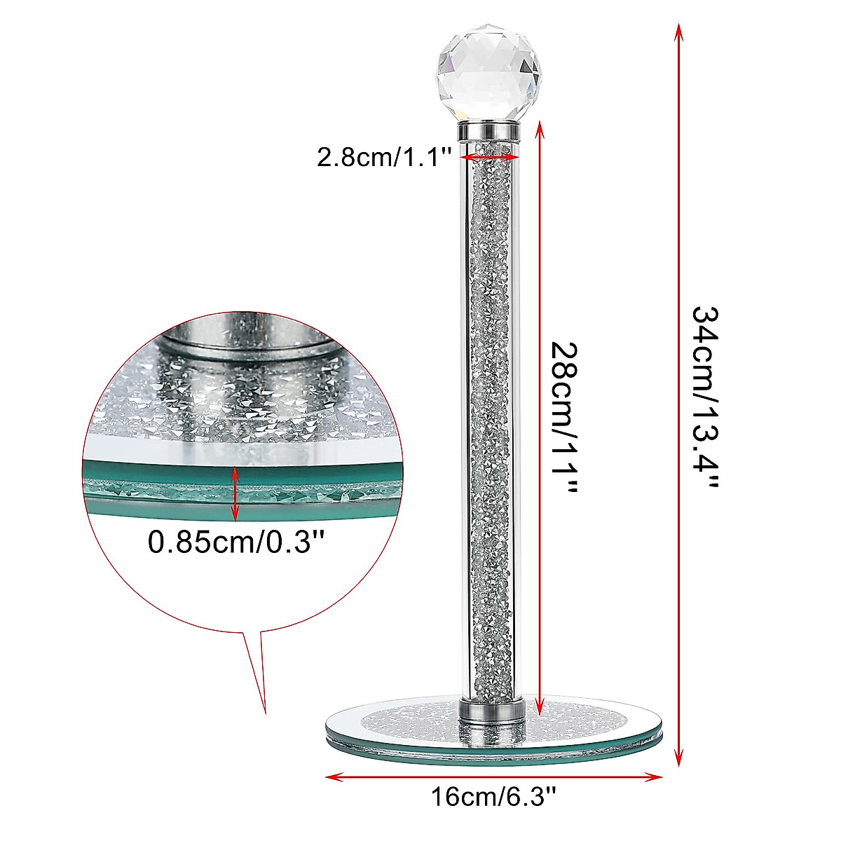 JUXYES Vertical Countertop Paper Towel Roll Holder Rack, Upright Paper Holder Crushed Diamond Standup Paper Towel Holder for Kitchen Dining Room Bathroom, 13 Height Freestanding Paper Roll Holder