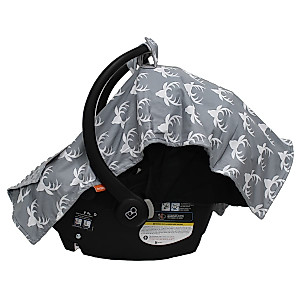 Dear Baby Gear - Baby Car Seat Canopy - Toddler Carrier Cover - Infant Car Seat Cover - Carseat Covers with Snap Opening - Carseat Canopies for Boys & Girls - 40x30 (Antlers on Gray, Gray Dot)