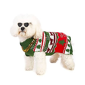 Coomour Dog Chirstmas Shirts Pet Xmas Clothes with Gold Necklace and Glasses Puppy Santa Clothing Cat Shirt (2XL)