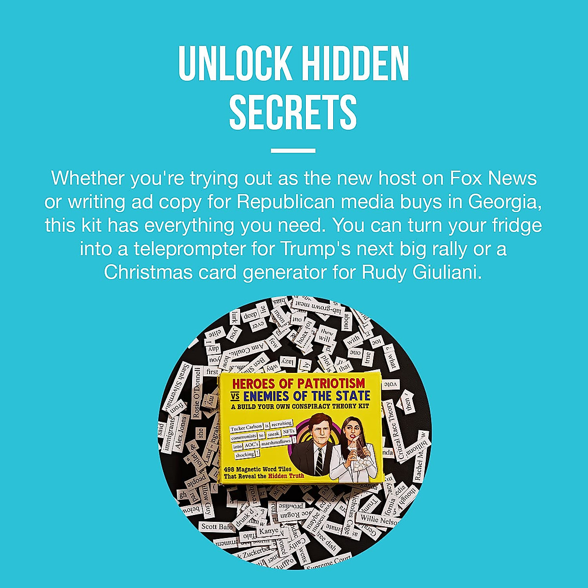 Heroes of Patriotism vs Enemies of The State - Conspiracy Theory Kit by Dissent Pins - Funny Fridge Magnet Word Games for Adults (498 Word Tiles)