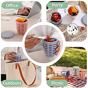 SENARYE Fruit Salad Container, Fruit Cups with Lid, Removable Colander, and Fork, 20oz Fruit and Veggie Storage Containers with Portable, BPA Free, Leak-proof, Easy to Clean, and Reusable (Green)