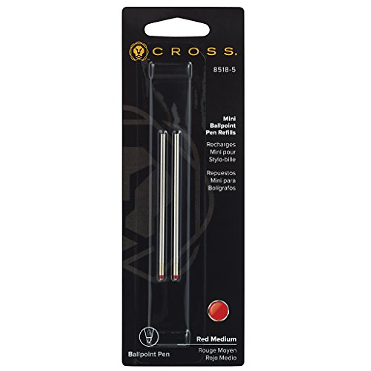 Cross Mini Ballpoint Pen Refill - Red Medium - Dual Pack, Medium Red (8518-5)