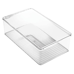 mDesign Plastic Bathroom Storage Organizer Box w/Hinge Lid for Closet Shelves, Cupboards, or Vanity, Holds Medicine, First Aid, Lotion, Cotton Swabs, and Styling Tools, Ligne Collection, Clear