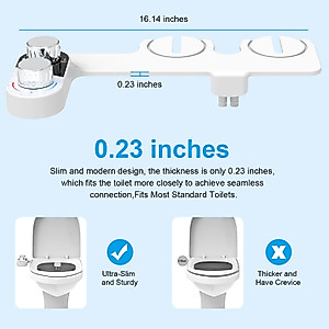 Bidet Attachment for Toilet, Dual Nozzle Sprays Adjustable Hot&Cold Water, Self-Cleaning and Retractable Nozzle, Toilet Seat Bidet Attachment for Rear, Feminine Wash