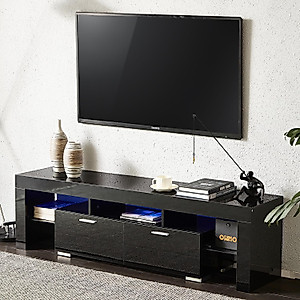 Eifizek Modern LED TV Stand for 75 inch TV, Entertainment Center with Storage, Black LED TV Stand for Living Room, Bedroom