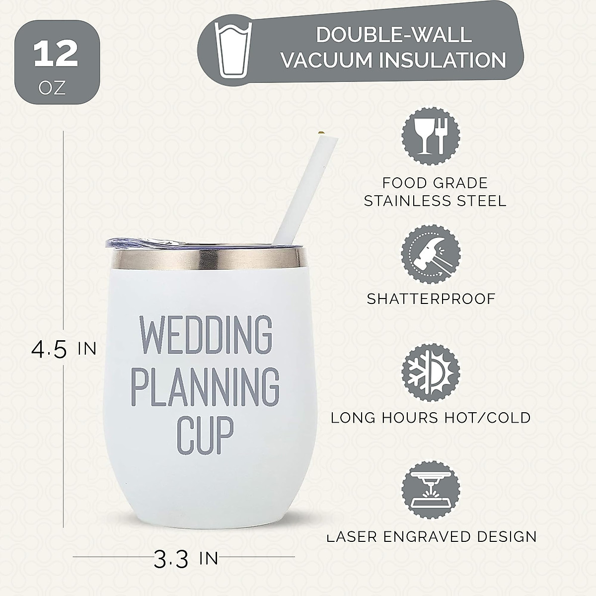 Wedding Planning Cup - Great Engagement Gifts for Women - 12oz Future Mrs. Cup Wine Tumbler with Lid and straw! Perfect Engagement Gift For her, Gifts for Bride Wine Glass, or Fiance Gifts for Her