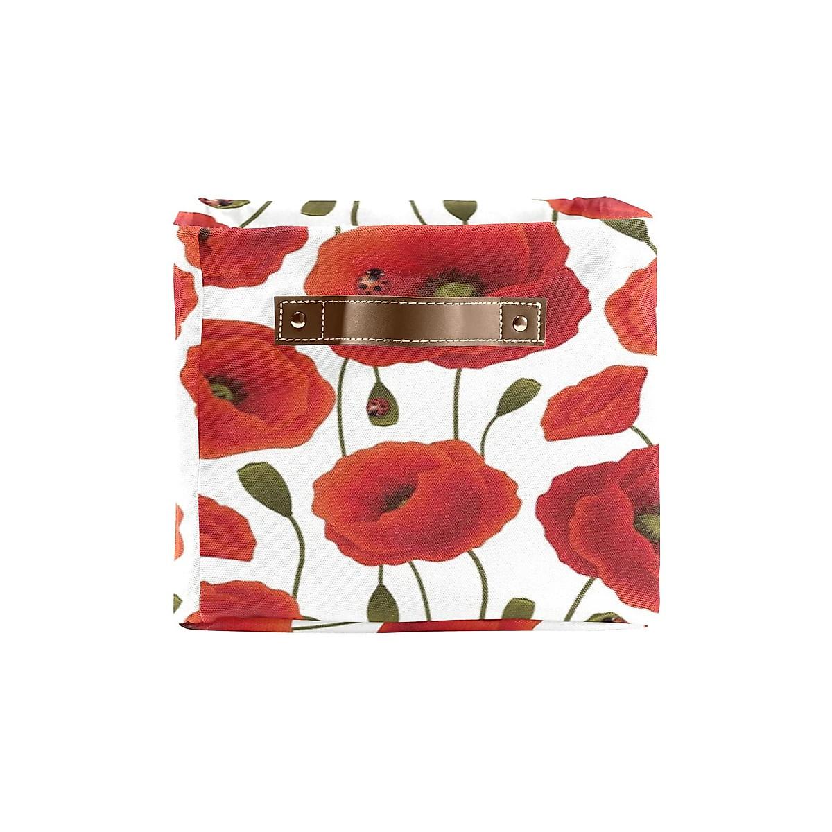 Red Poppy Flower Storage Bin Box with Handle Collapsible Closet Organizer Basket for Clothes Pets Toy Nursery