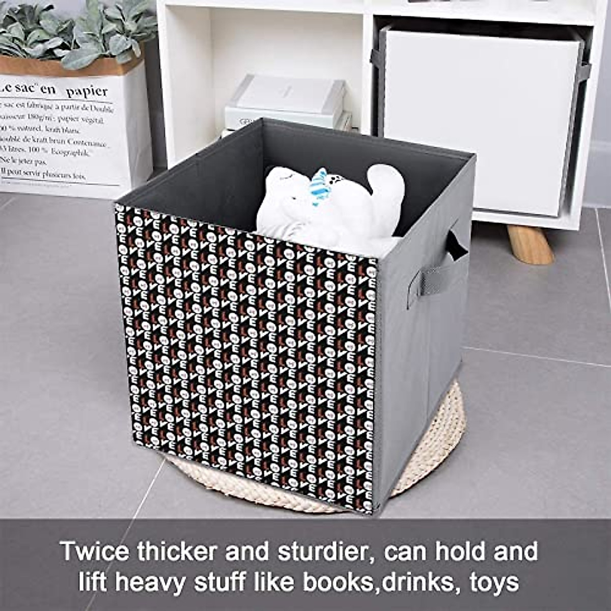 Love Golf Foldable Storage Bins Printd Fabric Cube Baskets Boxes with Handles for Clothes Toys, 11x11x11