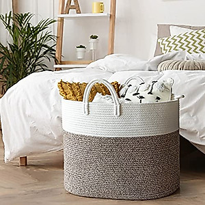 INDRESSME Large Laundry Baskets with Handles, Woven Basket for Storage Blankets Towels Yoga Mat, Hampers for Laundry Room or Nursery Room or Dorm Room, 19.7 x 11.8 x 16.9 inches, Brown