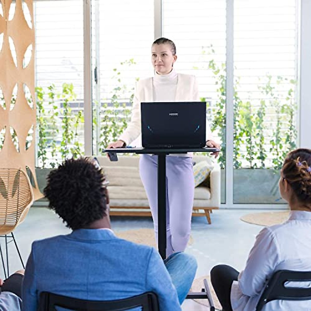SMUGDESK.COM Mobile Laptop Desk Sit-Stand Desk Adjustable Height Laptop Desk Cart Ergonomic Table Small Standing Desk with Pneumatic Height Adjustments (Obsidian)
