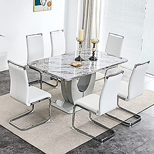 Yoluckea Modern Dining Table for 4-6, 63" Rectangular Faux Marble Dining Table with 1.4" Thicken Tabletop & U Shape MDF Bracket for Kitchen Dining Room Living Room Meeting Room Banquet Hall