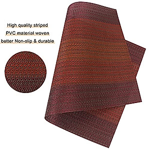YeaBerr Placemats Set of 6, Mix Vinyl Woven Wipeable Heat-Resistant Place Mats, Stain Resistant Washable Table Mats for Dining Table Kitchen Indoor Decor, Dark Red