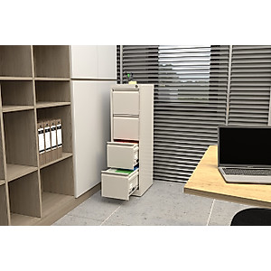 GangMei 4 Drawer Metal Vertical File Cabinet with Lock, Narrow Filing Cabinet with Hanging Letter/Legal/A4 Folders, Locking Steel Filing Cabinet for Home, Office, Assembly Required (White, 4 Drawers)