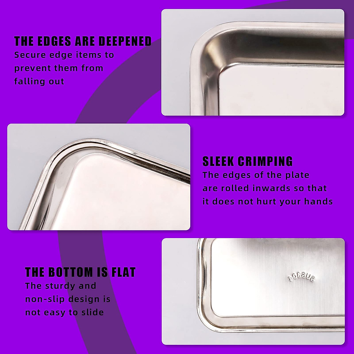 Swpeet 2Pcs 11.81'' x 15.75'' and 6.3" x 9.84" Stainless Steel Surgical Tray Assortment Kit, Metal Instrument Tray Dental Procedure Lab Instruments for Medical Instruments, Tattoo, Flat Bottom Tray