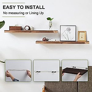 Floating Shelves, 24 Inch Wall Shelf Set of 2, Rustic Wood Shelves for Wall Storage, Wall Mounted Wooden Display Shelf for Bathroom Bedroom Kitchen Garage, Carbonized Black