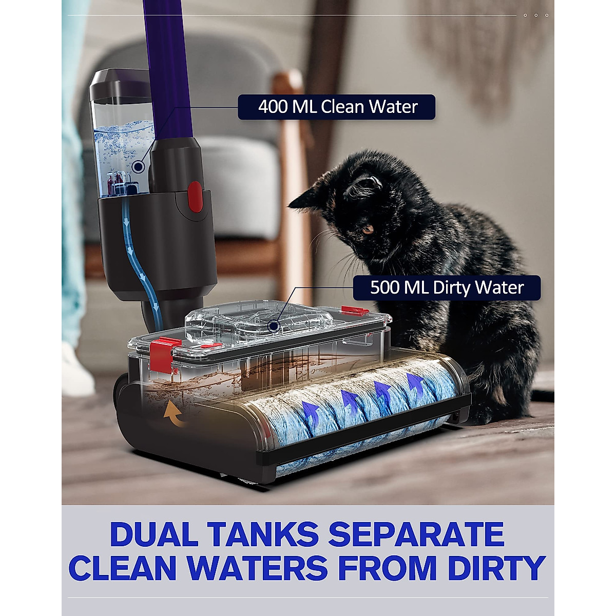 Electric Wet Dry Mopping Head for V15 V8 V7 V10 V11 Vacuum Cleaner, Automatic Cleaning Roller Brush for Hard Floors and Area Rugs, Great for Sticky Messes and Pet Hair