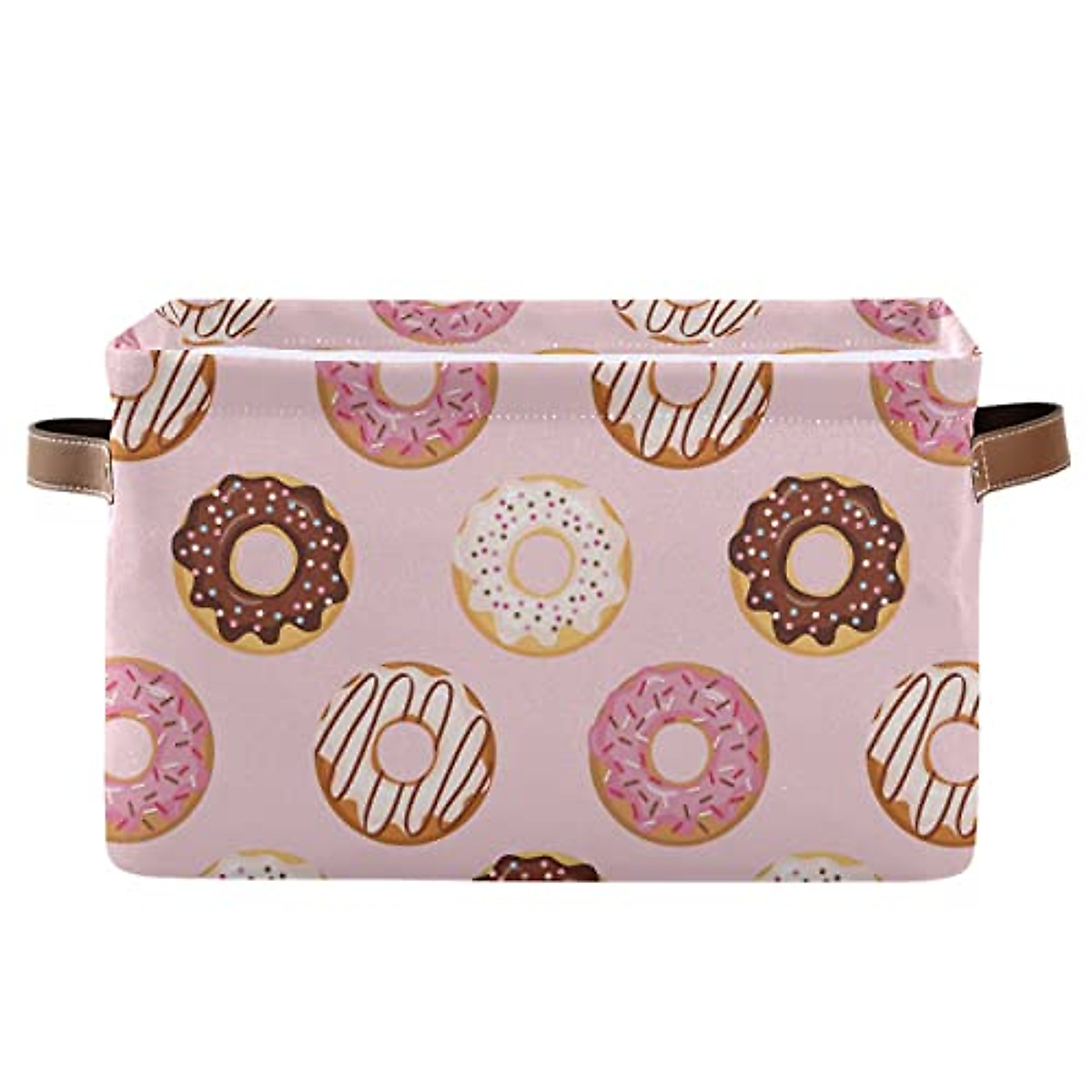 xigua Donut Storage Basket Storage Bin Organizer Basket, Foldable Rectangular Storage Box with Handles for Home Office