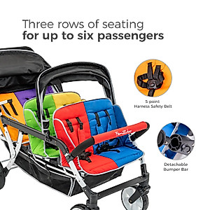 Familidoo H6E 6 seat Baby Stroller- Double Canopy - Daycare Strollers with 5 Point Safety Harness - Backseat footrest Extension for 0 to 36 Months