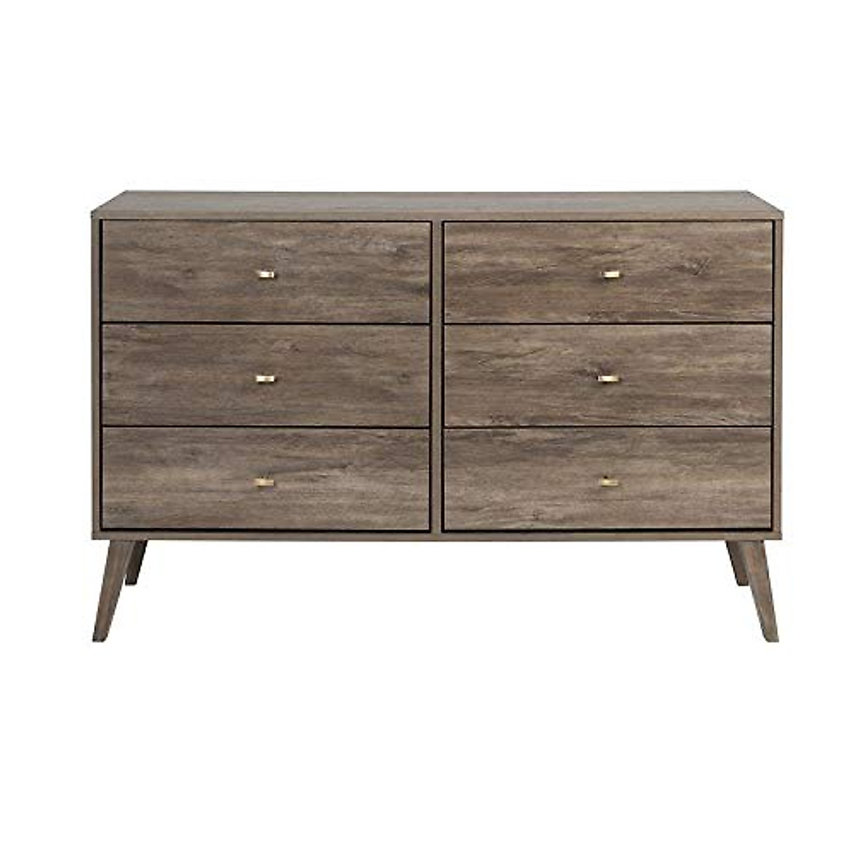 Prepac Milo Mid-Century 6 Drawer Dresser For Bedroom, 16" D x 52.25" W x 33" H, Drifted Gray