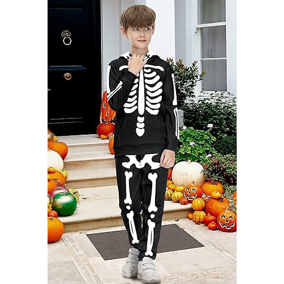 Kid Girls Skeleton Bone Hooded Sweatshirts Skull Halloween Pullover Hoodies for Boys 7-8 Years