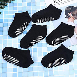 Cooraby 12 Pairs Kids' Non Slip Half Cushion Low Cut Socks Non-Skid Classic Ankle Socks (Black, 3-5 Years)