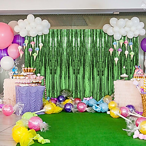 Crosize 3 Pack 3.3 x 9.9 ft Green Foil Fringe Backdrop Curtain, Streamer Backdrop Curtains, Streamers Birthday Party Decorations, Tinsel Curtain for Parties, Galentines Decor, Preppy, Photo Booth