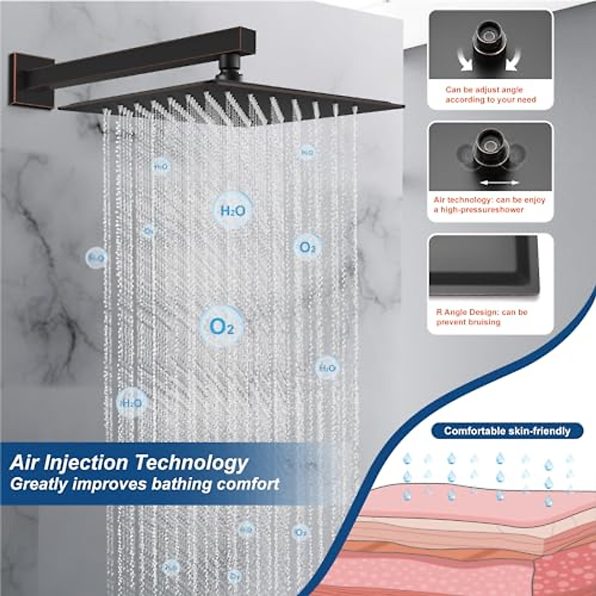 Midanya Oil Rubbed Bronze Bathroom Shower System Wall Mount Shower Faucet Set 10 Inch Square Rainfall Shower Head High Pressure Shower Fixture with Handheld Sprayer Rough-in Valve and Trim Included