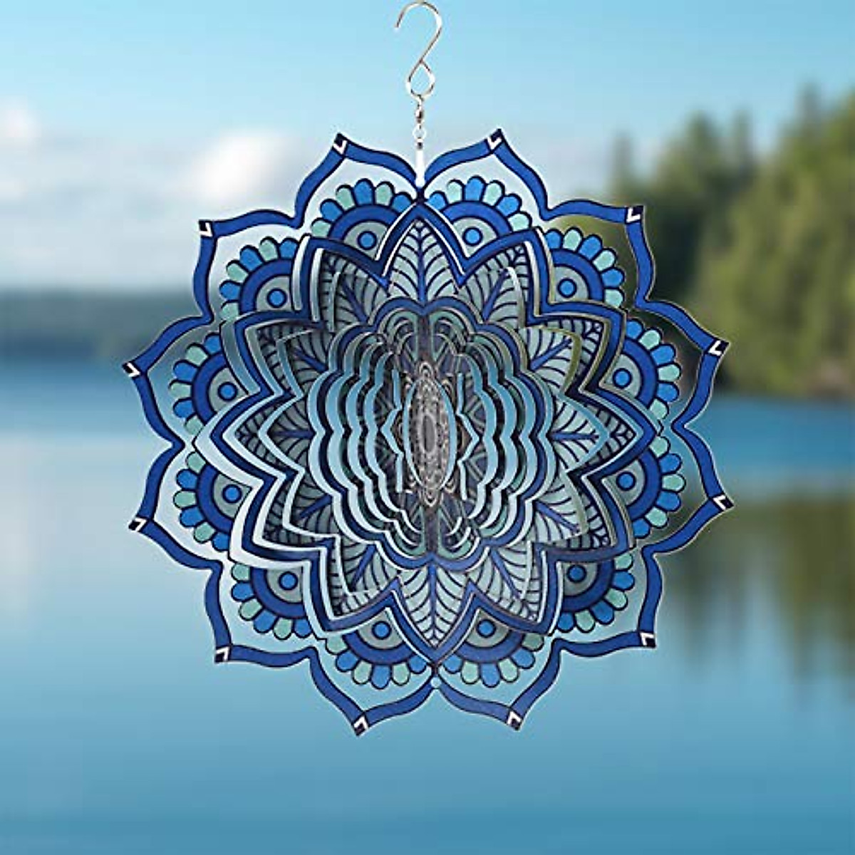 Wind Spinner Yard Art Garden Decor 3D Stainless Steel Metal Sculptures Kinetic Hanging Whirligigs Mandala Decorations Backyard Outside Indoor Outdoor Patio Ornaments Clearance Sun Catcher Windmill
