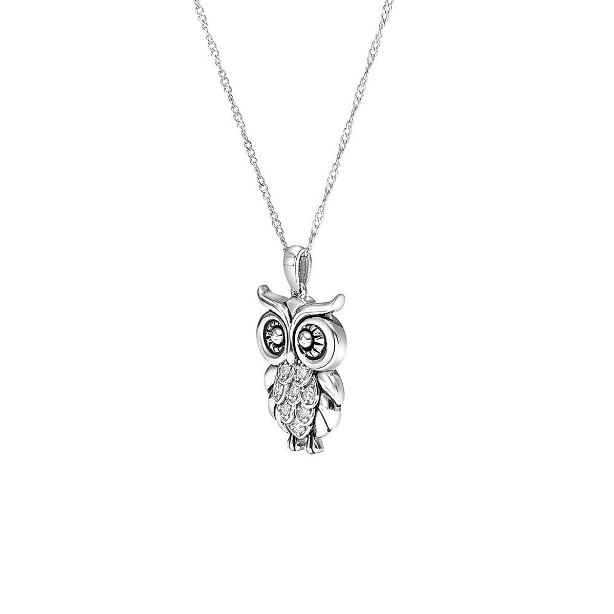 Diamond Owl Necklace for Women 925 Sterling Silver 1/10ct (I-J, I3), 18 inches, by Keepsake