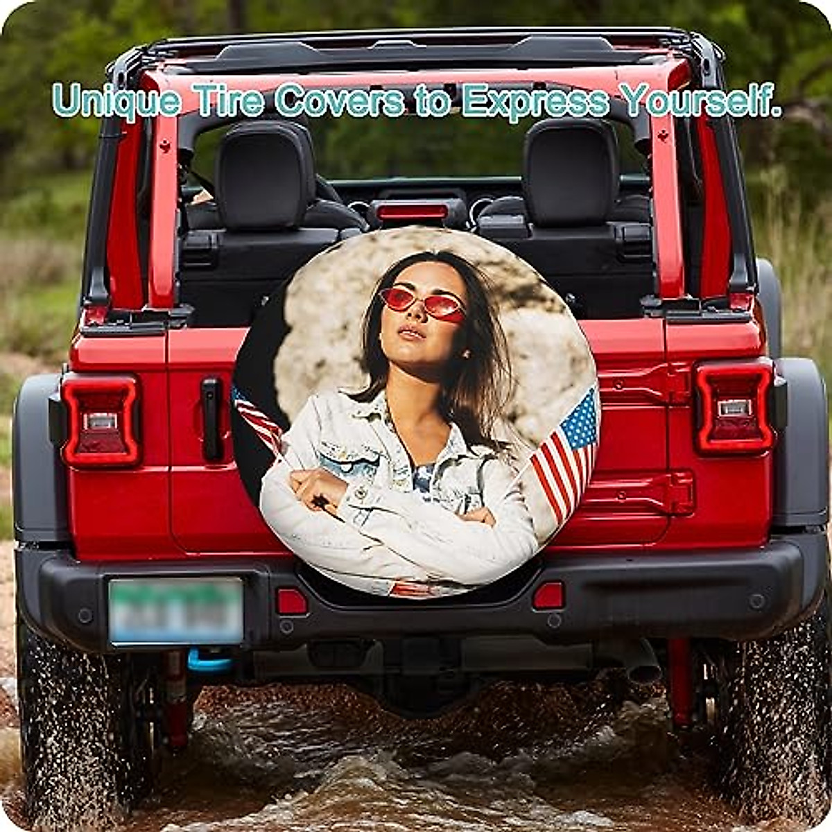 Custom Tire Cover Personalized Jeep Spare Tire Cover Add Your Own Photo Text Logo Customized Waterproof Dust-Proof Universal Wheel Cover Protectors for Multi Cars SUV RV Trailer Trucks (15 Inch)