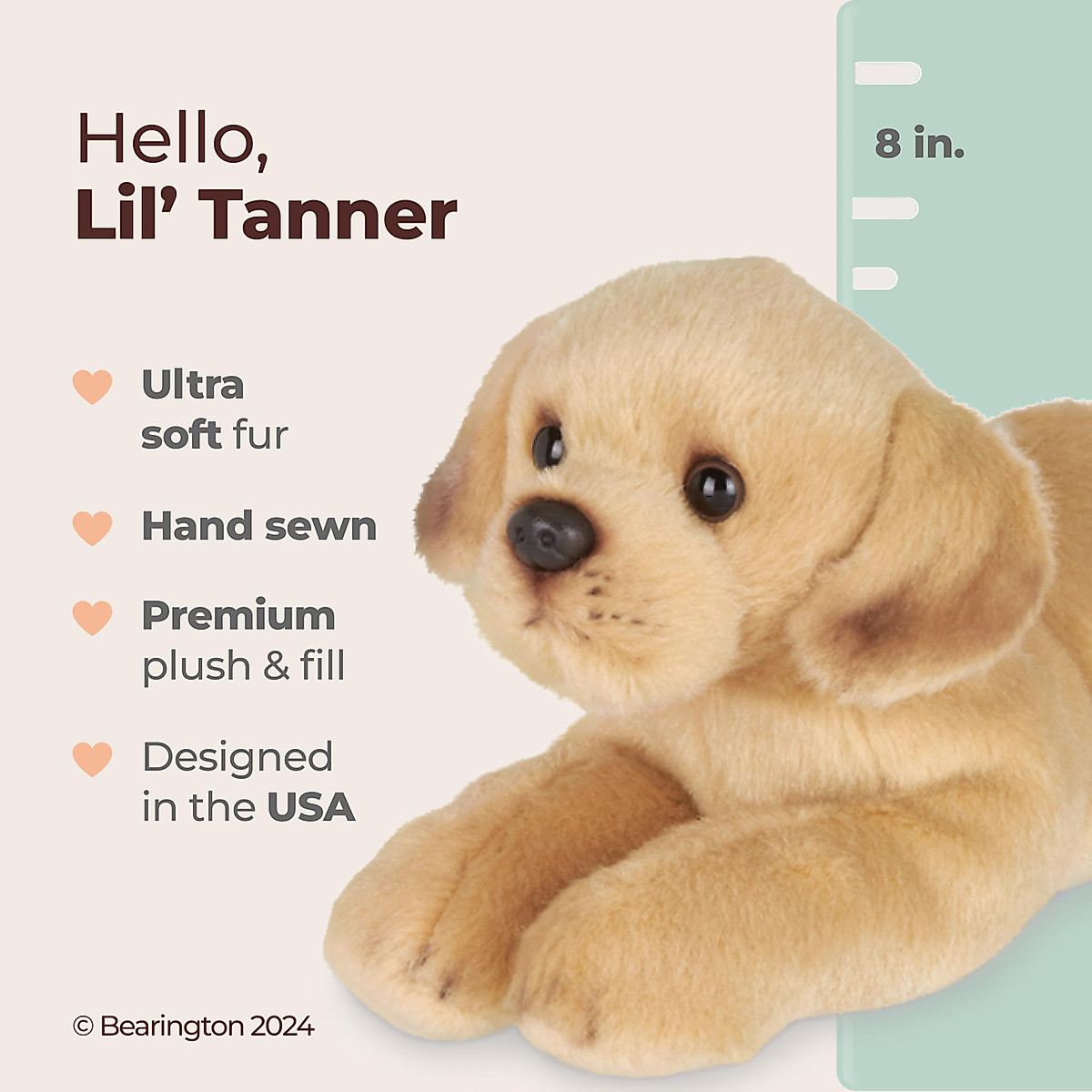 Bearington Collection Lil' Tanner The Labrador Stuffed Puppy, 8 Inch Yellow Lab Stuffed Animal