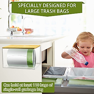 Extra Large Trash Bag Dispenser Roll Holder, Acrylic Garbage Bag Dispenser with Bamboo Lid, Wall Mount Trash Bag Organizer for Kitchen Cabinet, Under Sink